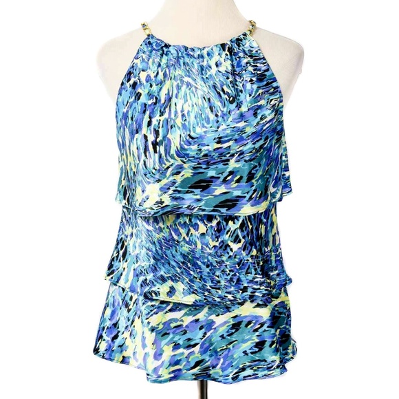 Jackie Jon | Tops | Jackie Jon Blue Watercolor Chain Strap Tiered ...
